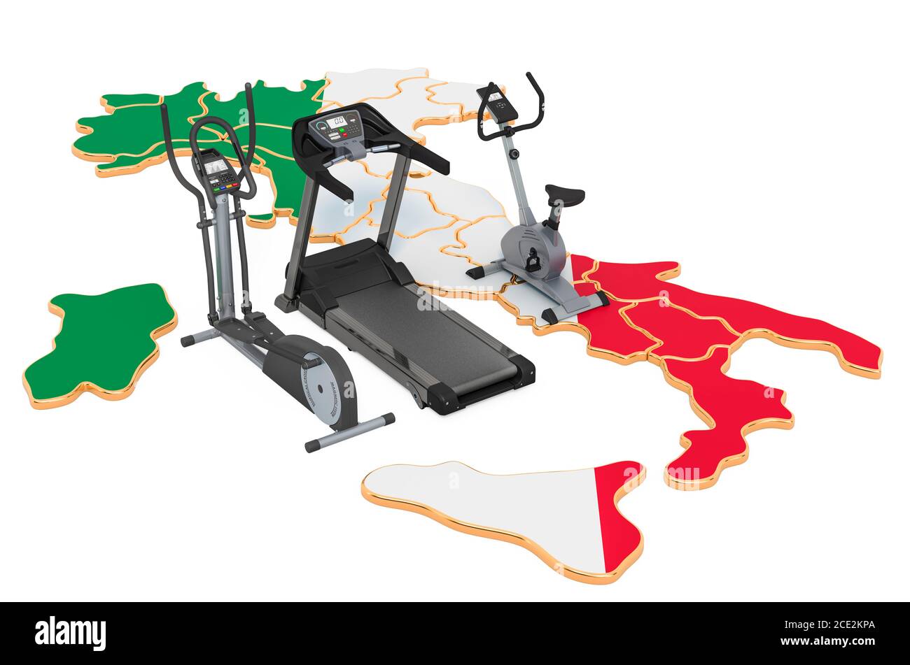 Sport clubs in Italy. Fitness, exercise equipments on Italian map. 3D ...