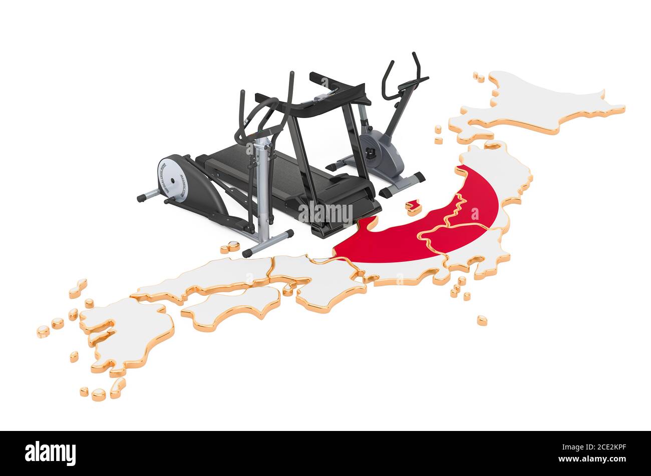 Sport clubs in Japan. Fitness, exercise equipments on Japanese map. 3D ...