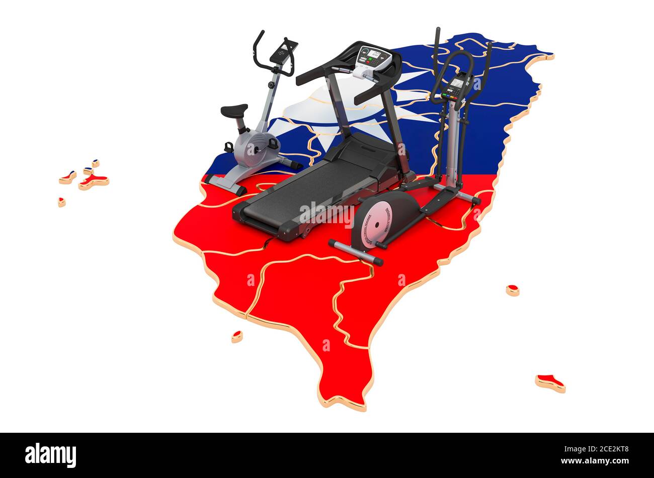 Sport clubs in Taiwan. Fitness, exercise equipments on Thai map. 3D ...