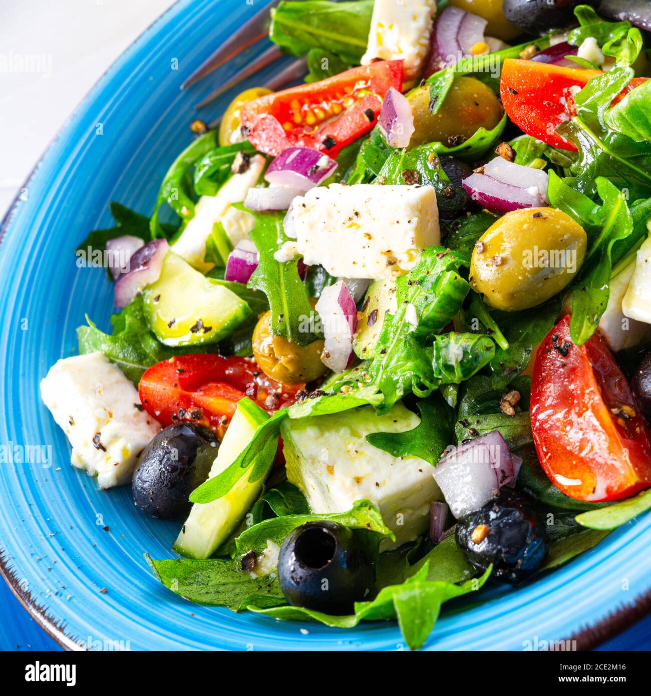 Rustic Greek salad with sheep's cheese Stock Photo - Alamy