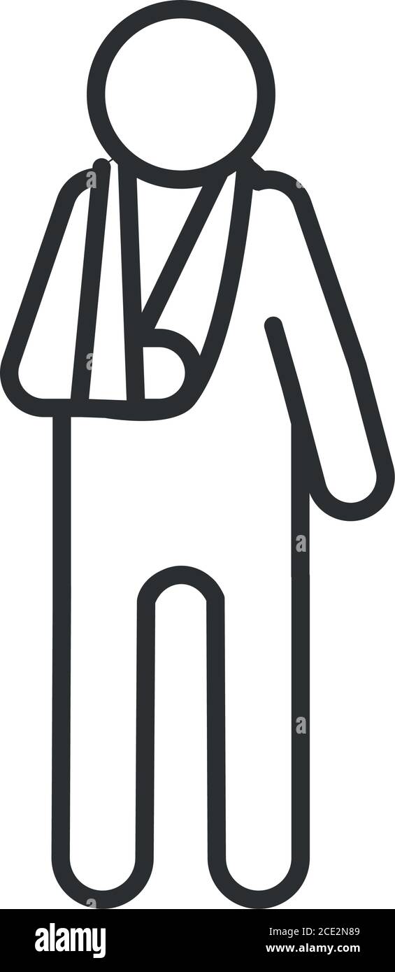 disabled person with sling in hand, world disability day, linear icon ...