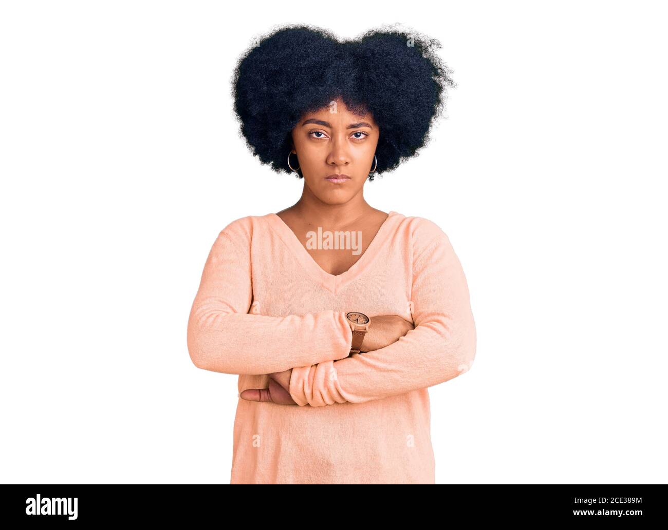 Young african american girl wearing casual clothes skeptic and nervous ...