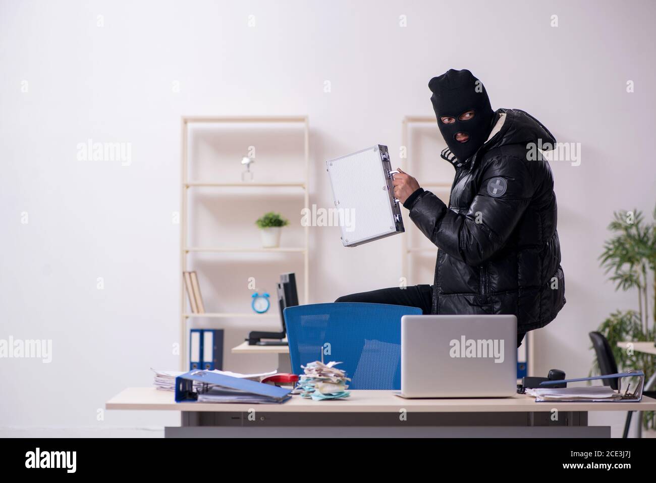 Young male burglar in the office room Stock Photo - Alamy