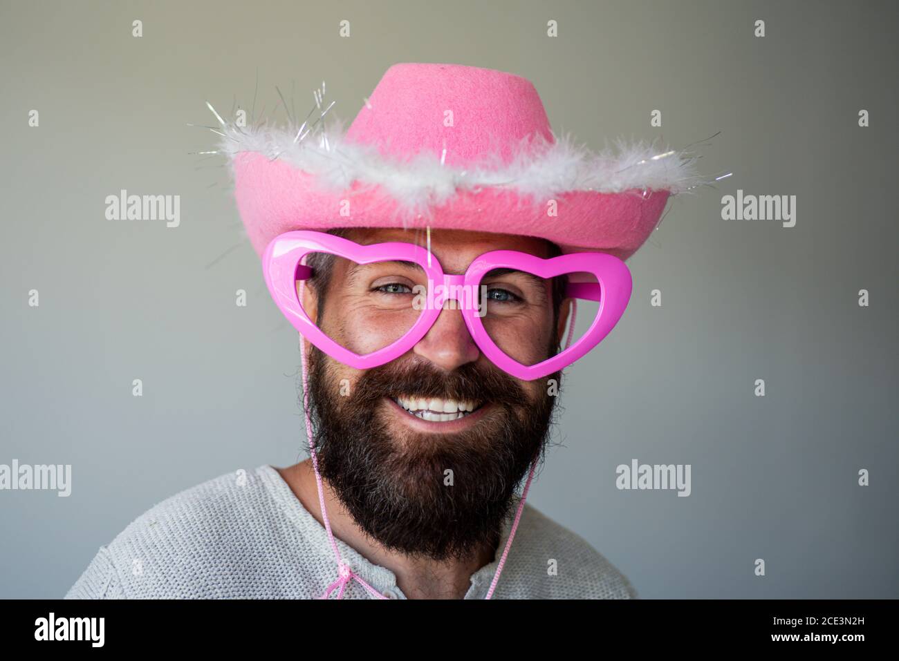 Man smile face and funny glasses feeling happy. Handsome smiling cowboy ...