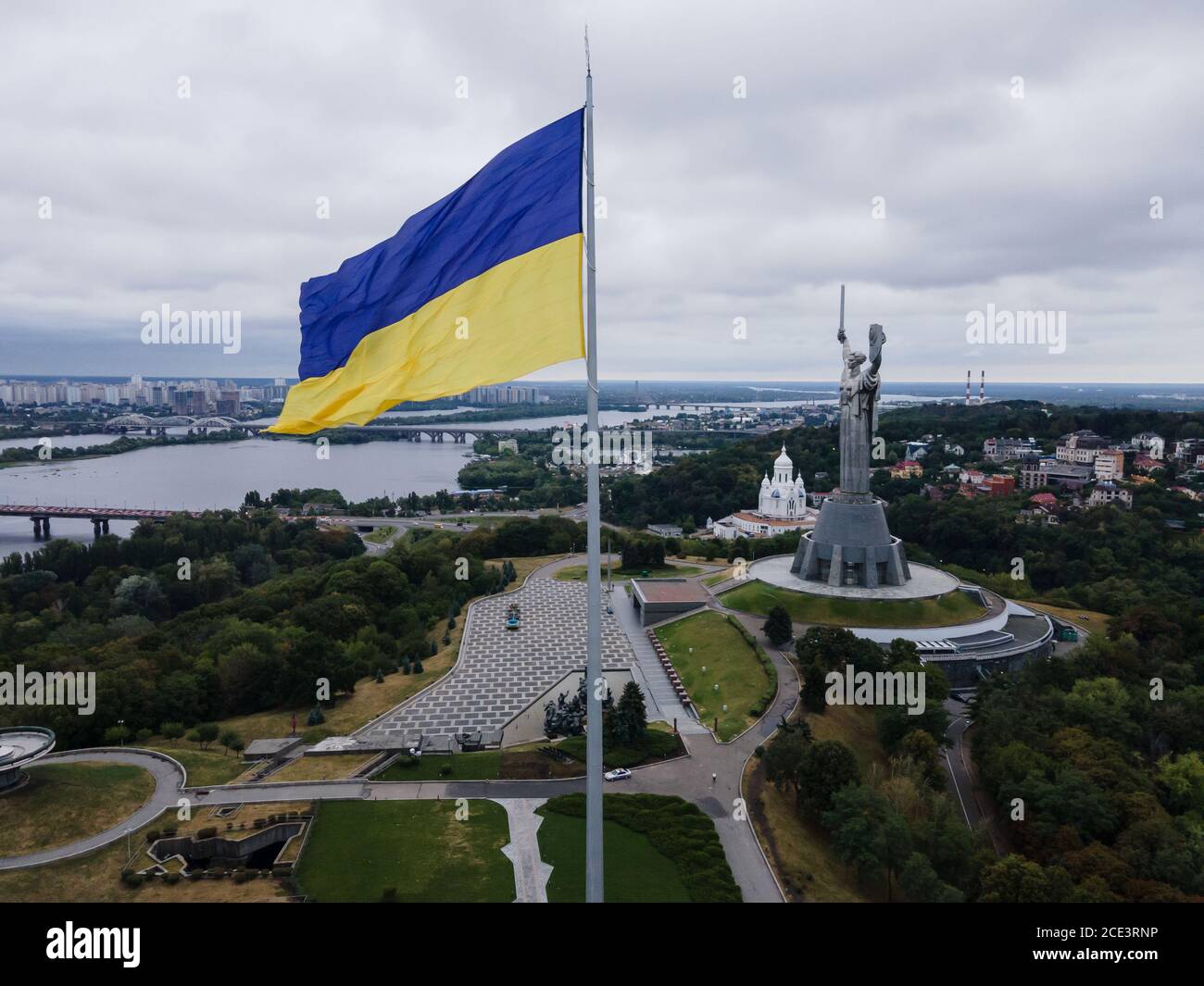 Kyiv - National flag of Ukraine. Aerial view. Kiev Stock Photo - Alamy