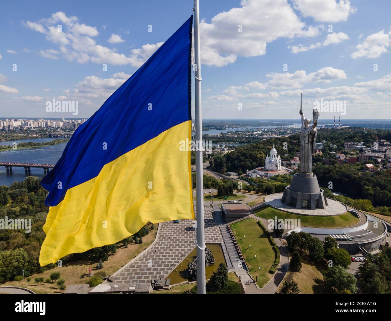 Kyiv - National flag of Ukraine. Aerial view. Kiev Stock Photo - Alamy