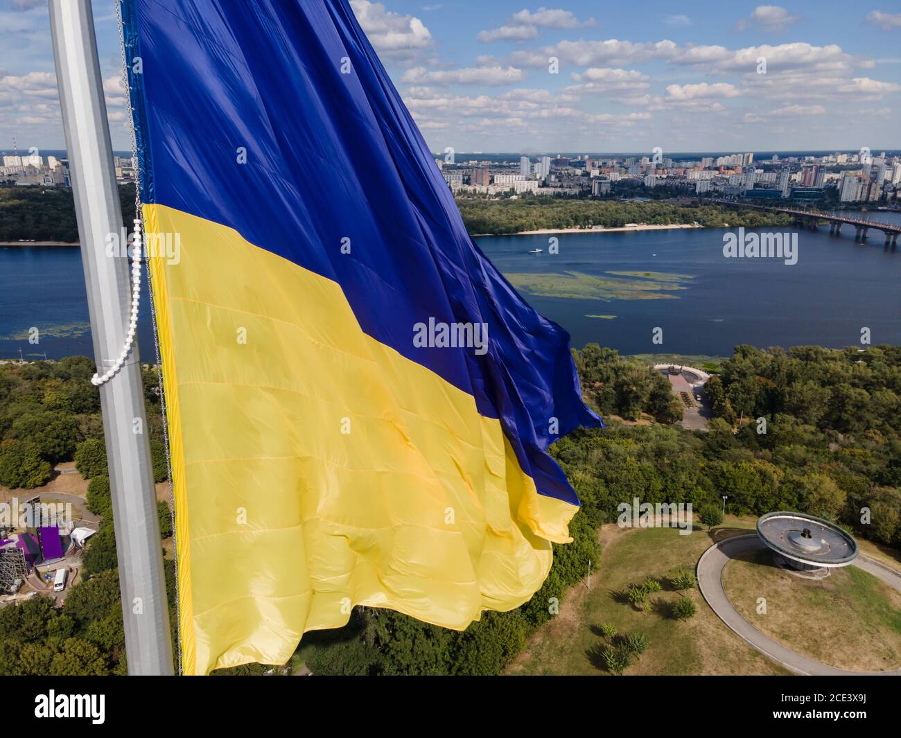 Kyiv - National flag of Ukraine. Aerial view. Kiev Stock Photo - Alamy