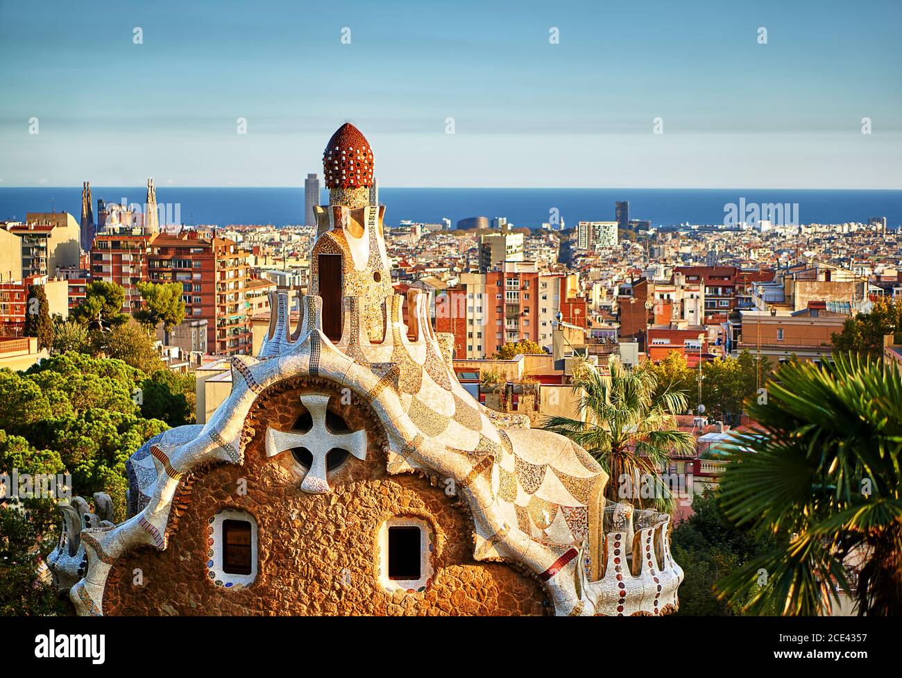 Park Guell House at sunset, in Barcelona Spain Stock Photo - Alamy