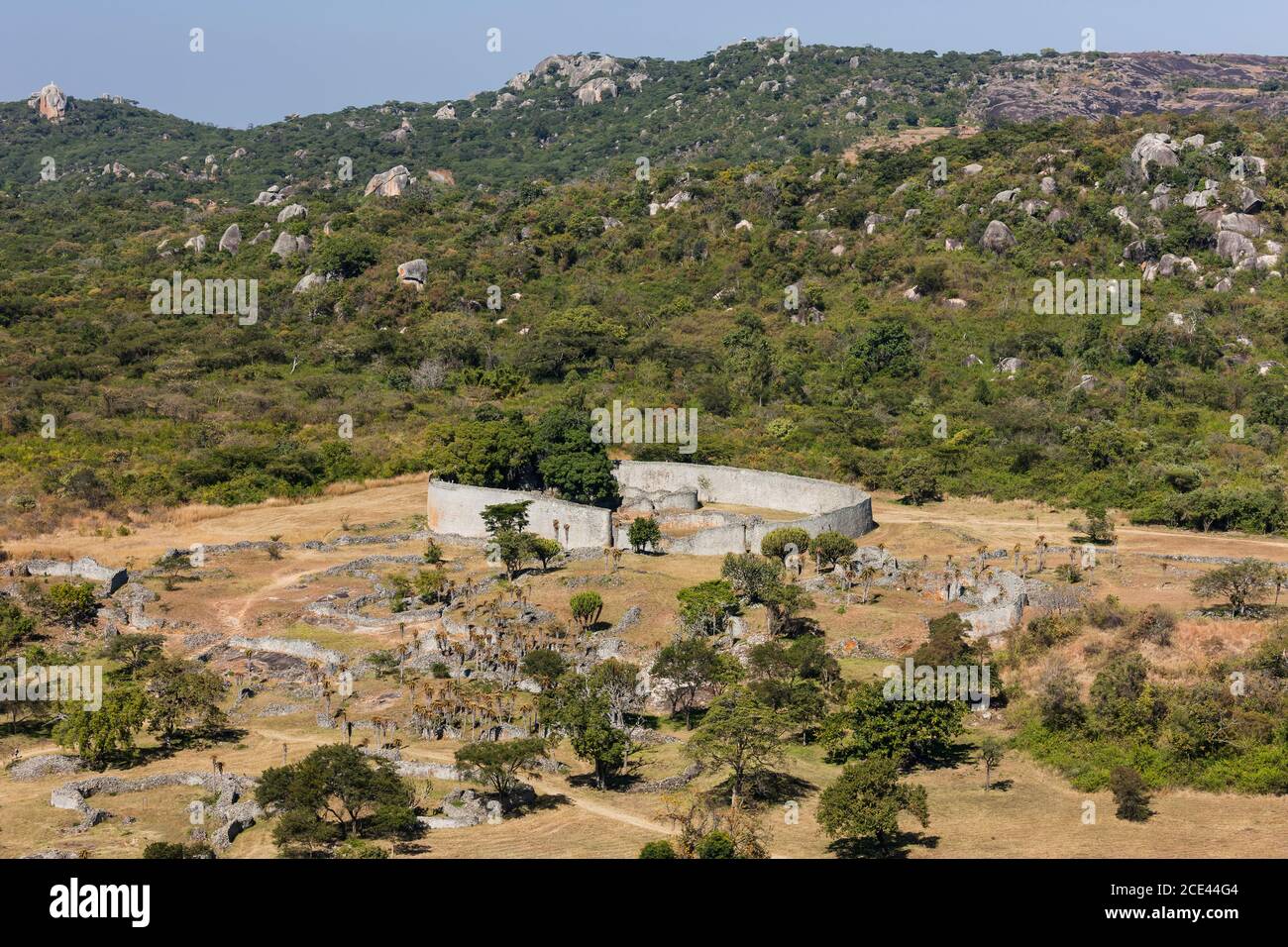 Great Zimbabwe ruins, the Great Enclosure, distant view from the ...