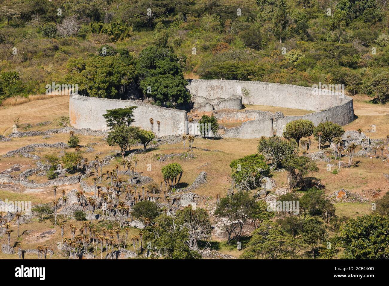 Great Zimbabwe ruins, the Great Enclosure, distant view from the ...