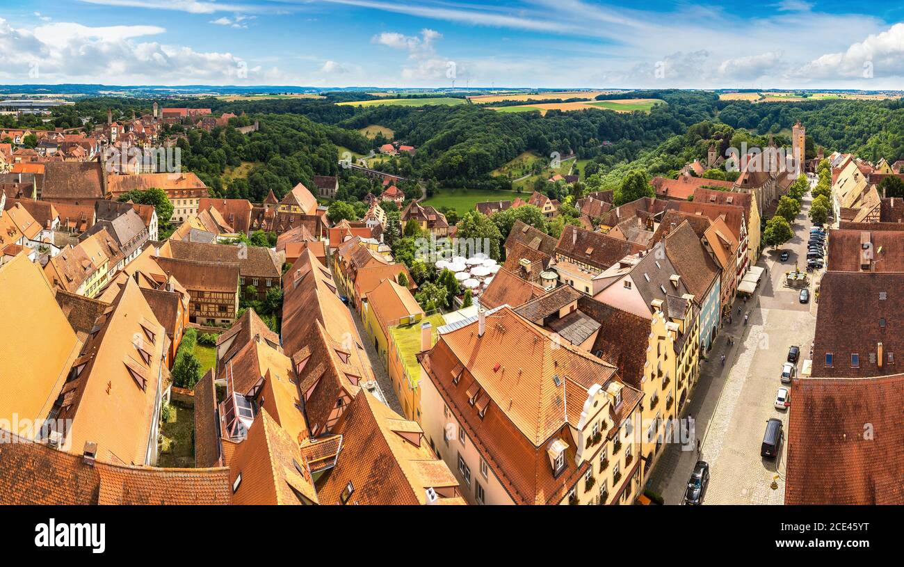 Panoramic aerial view of Rothenburg in a beautiful summer day, Germany ...