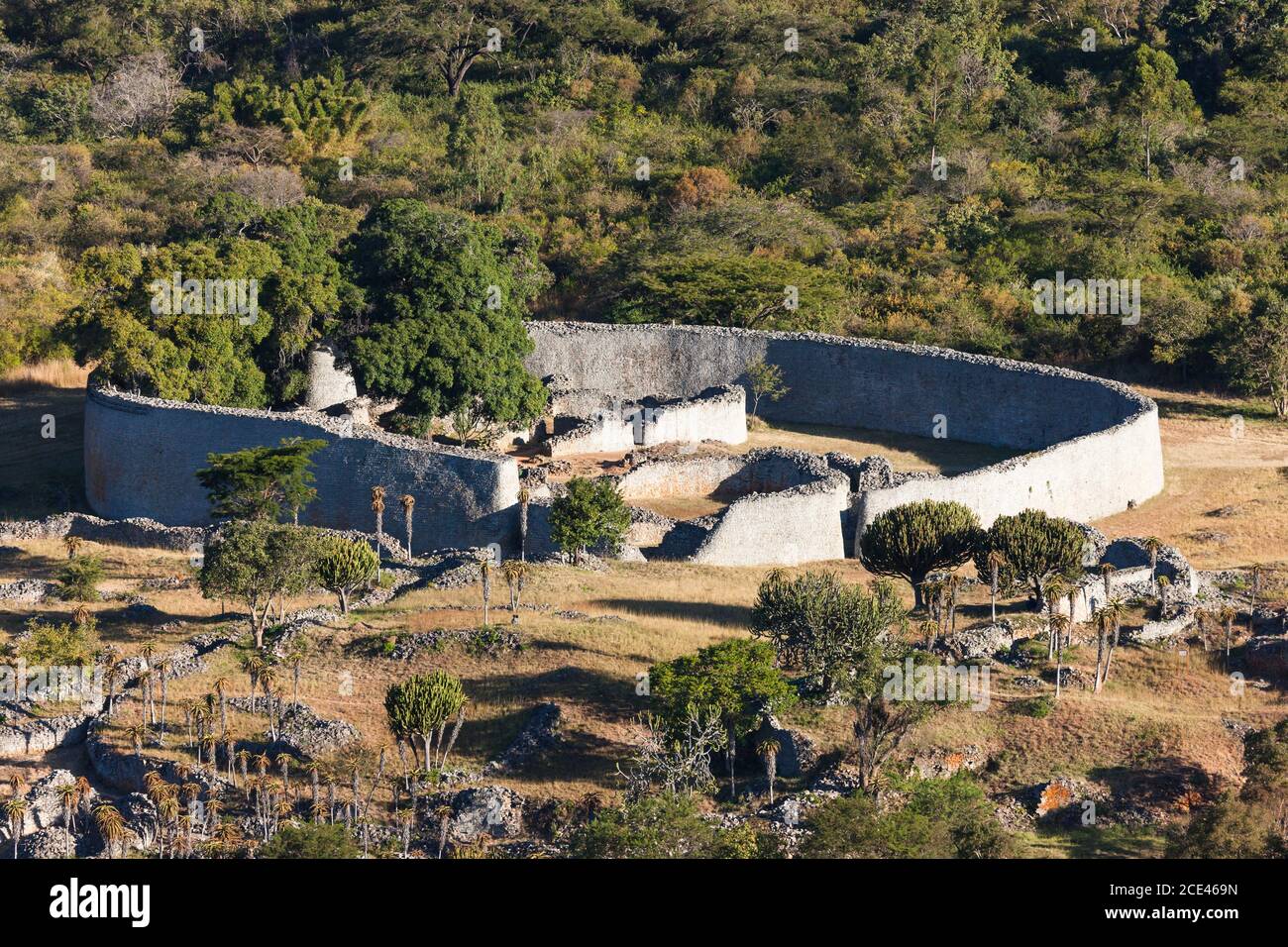 Great Zimbabwe ruins, the Great Enclosure, distant view from the ...