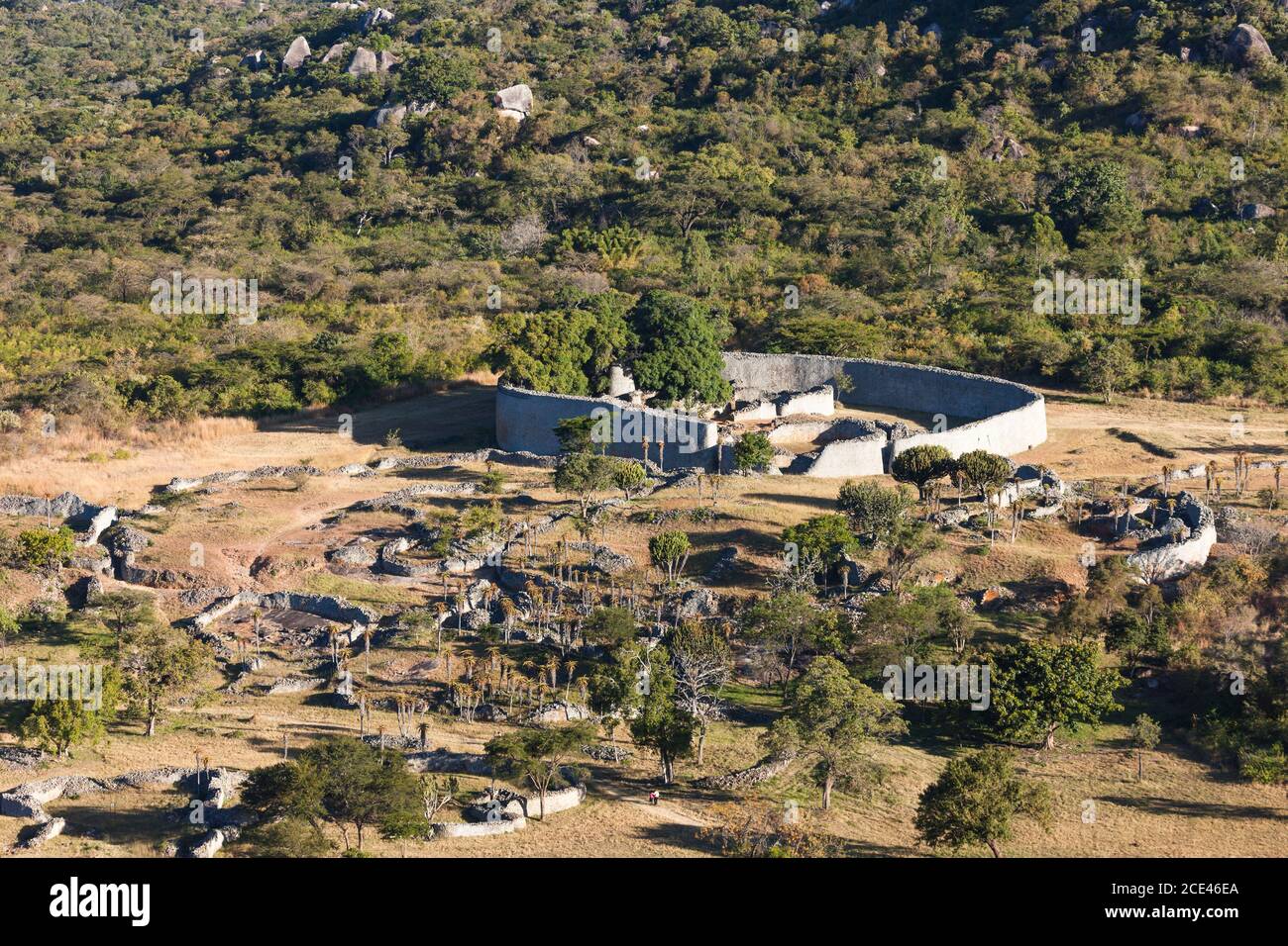 Great Zimbabwe ruins, the Great Enclosure, distant view from the ...