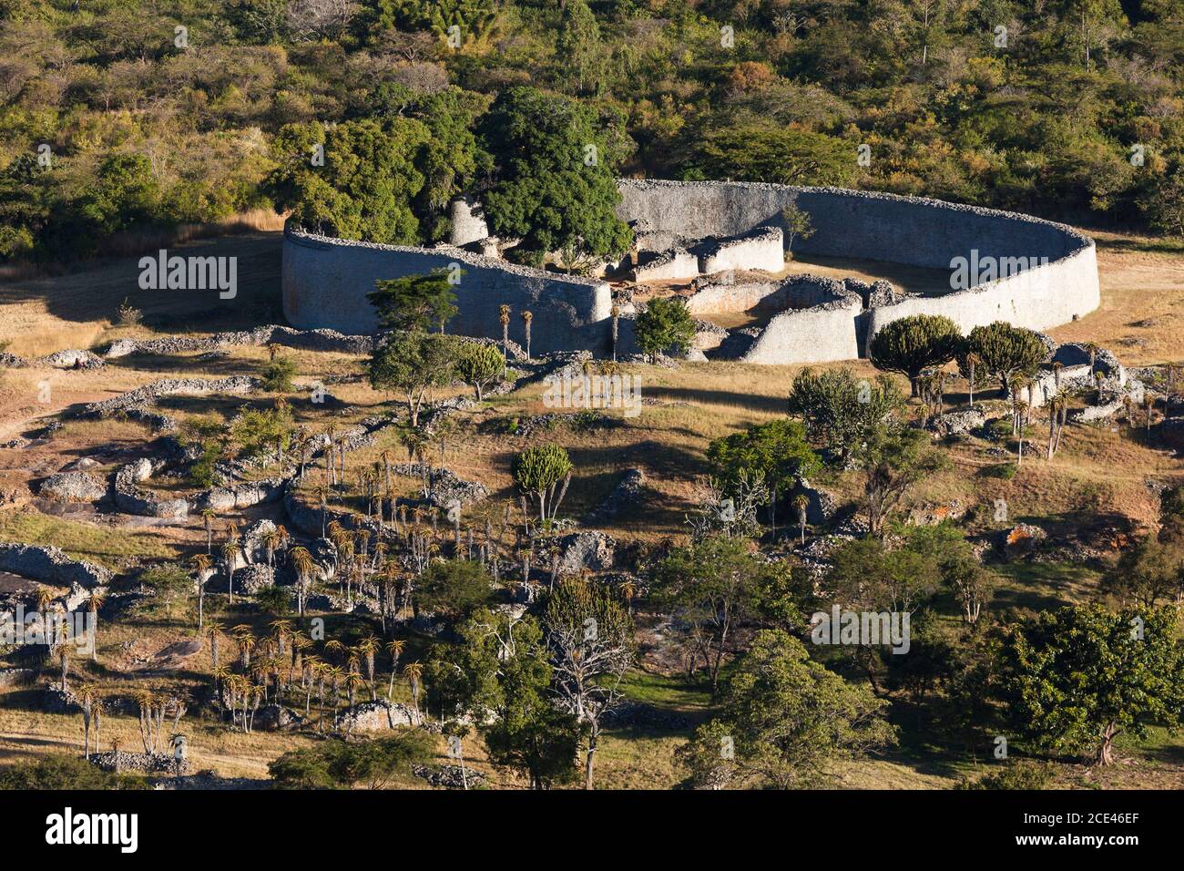 Great Zimbabwe ruins, the Great Enclosure, distant view from the ...