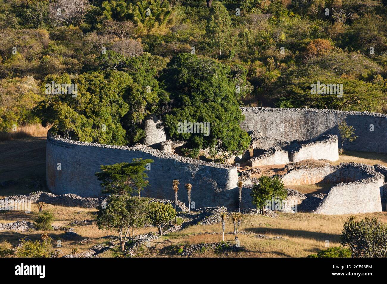 Great Zimbabwe ruins, the Great Enclosure, distant view from the ...