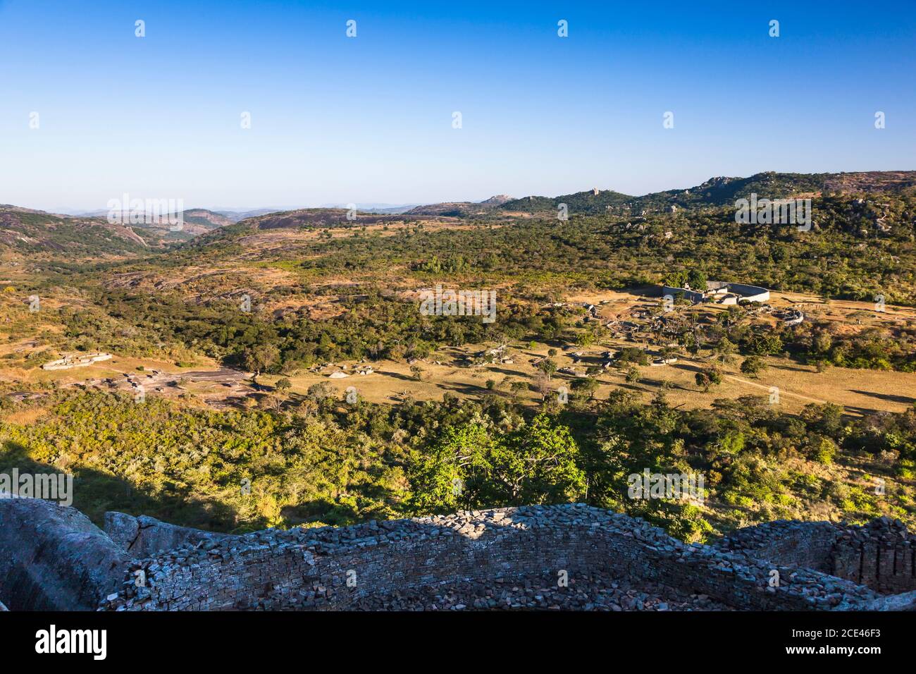 Great Zimbabwe ruins, the Great Enclosure, distant view from the ...