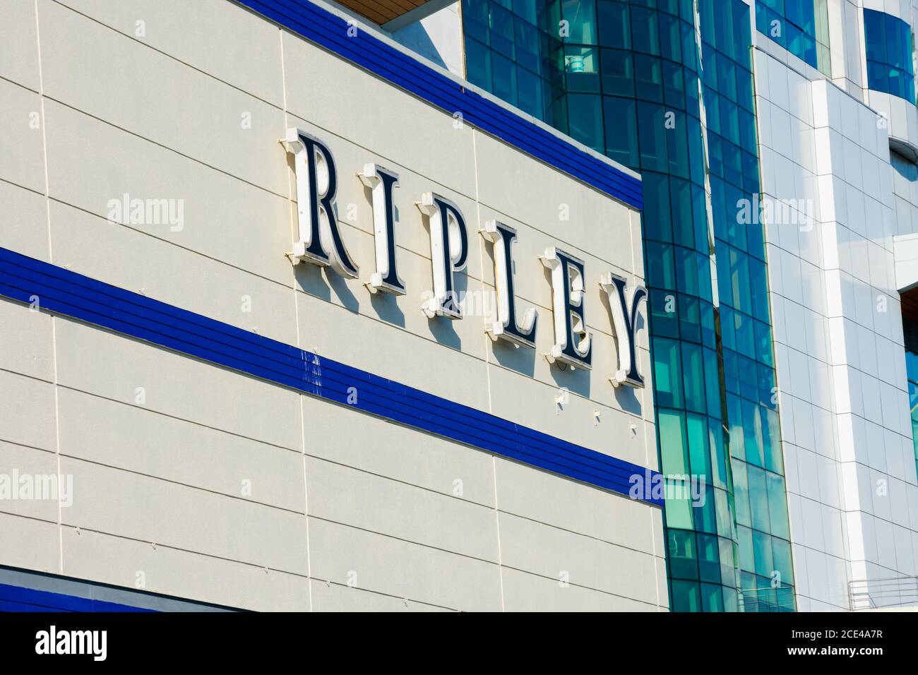 Puerto Montt, Chile. February 12, 2020. View of Ripley sign, a chain of ...