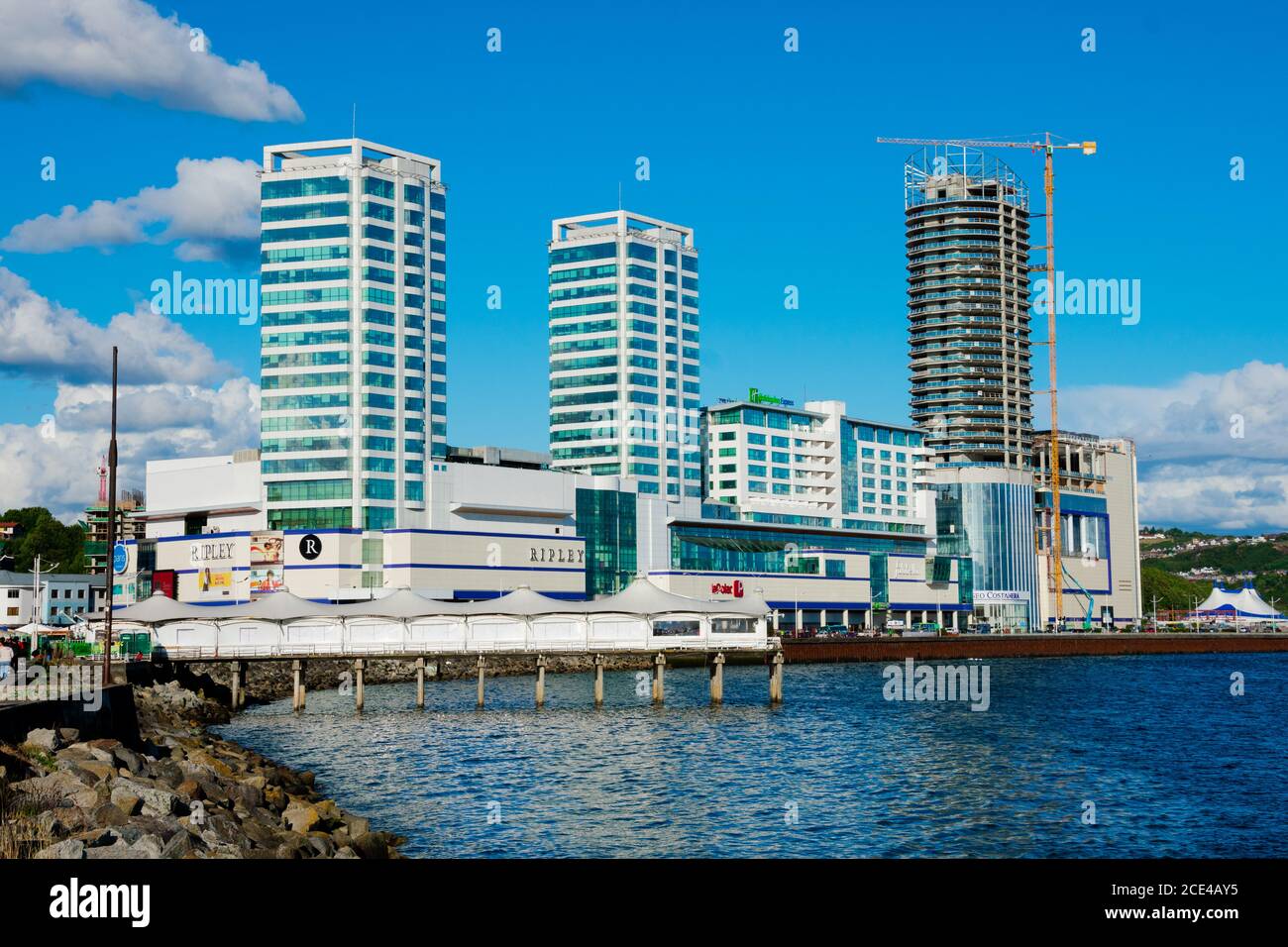 Puerto Montt, Chile. February 12, 2020. View of a pier in Puerto Montt ...