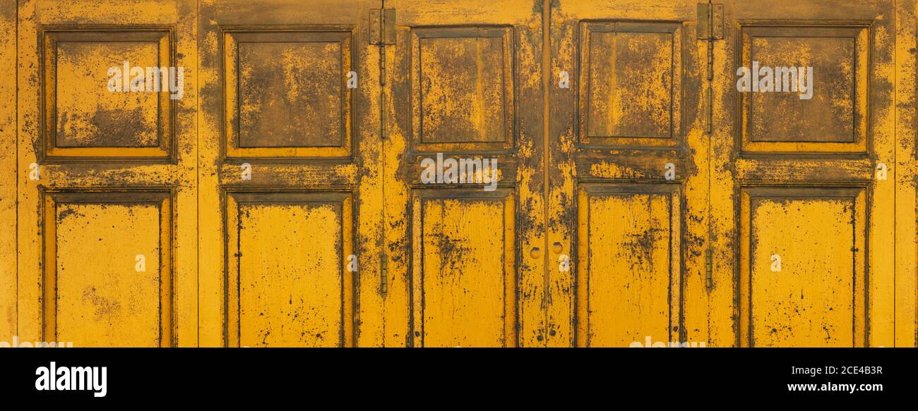 vintage style of old vibrant yellow wood wall architecture banner ...