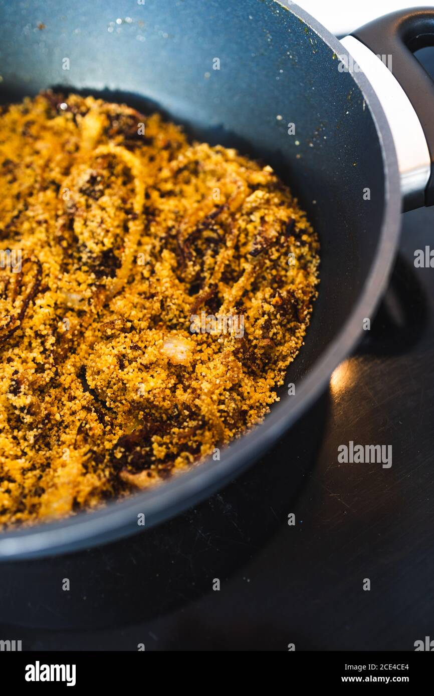 healthy plant-based food recipes concept, vegan spicy cous cous with ...