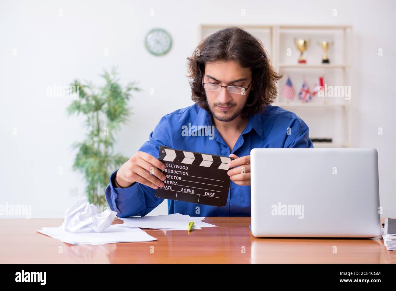 Professional film director clapperboard working hi-res stock ...