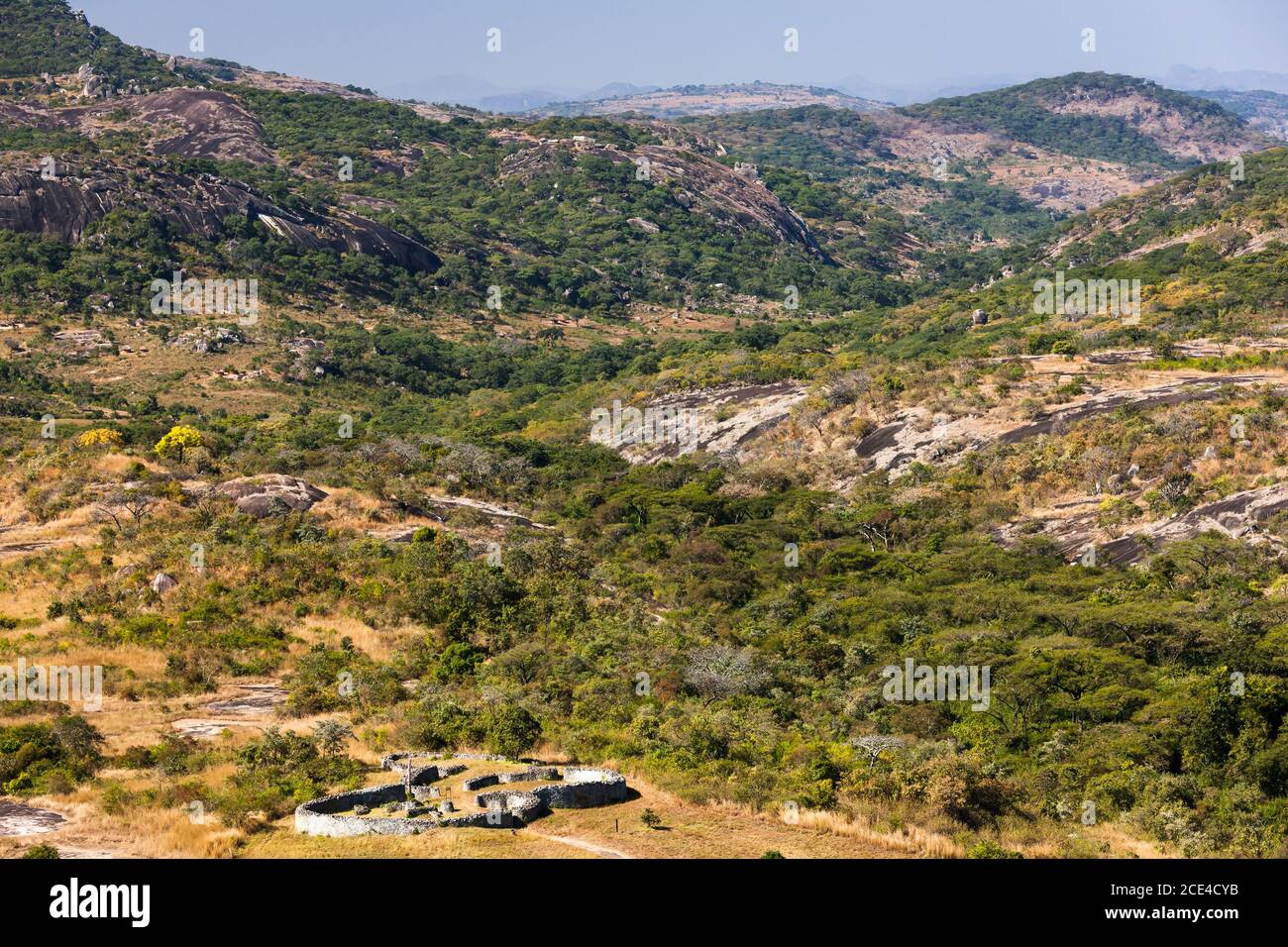 Great Zimbabwe ruins, view from "the Hill Complex", or acropolis ...