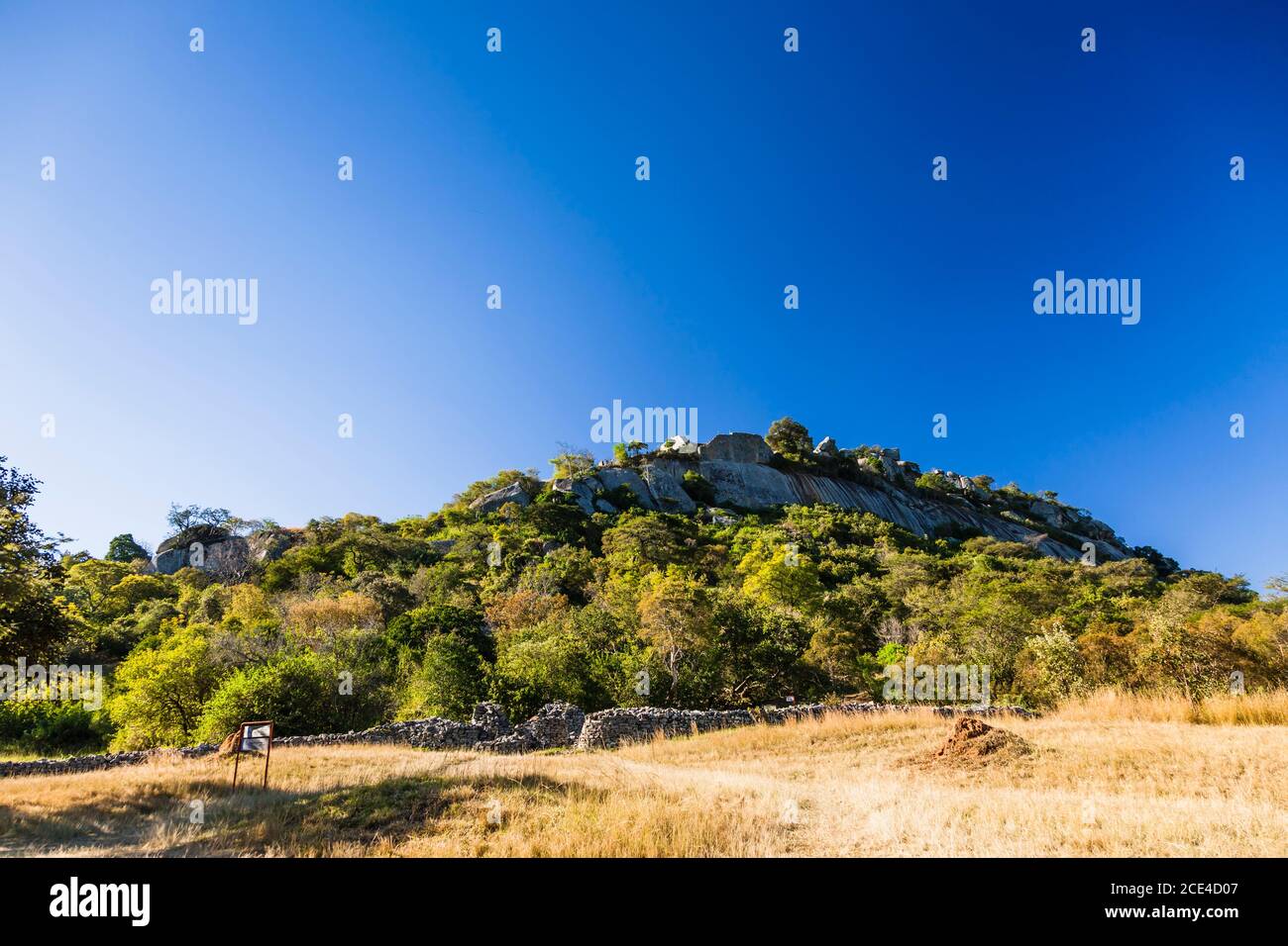 Great Zimbabwe ruins, distant view of "the Hill Complex", acropolis ...