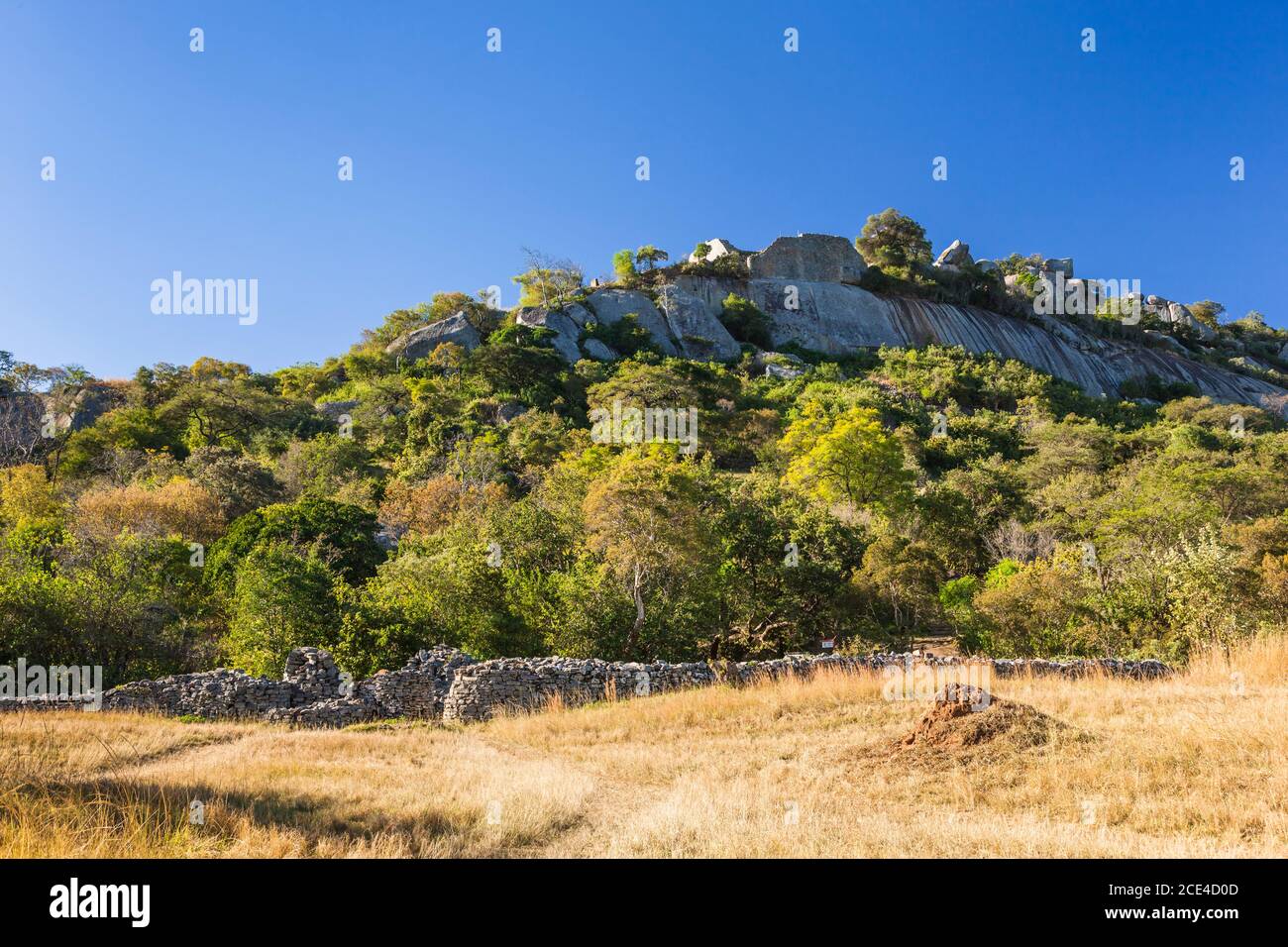 Great Zimbabwe ruins, distant view of "the Hill Complex", acropolis ...