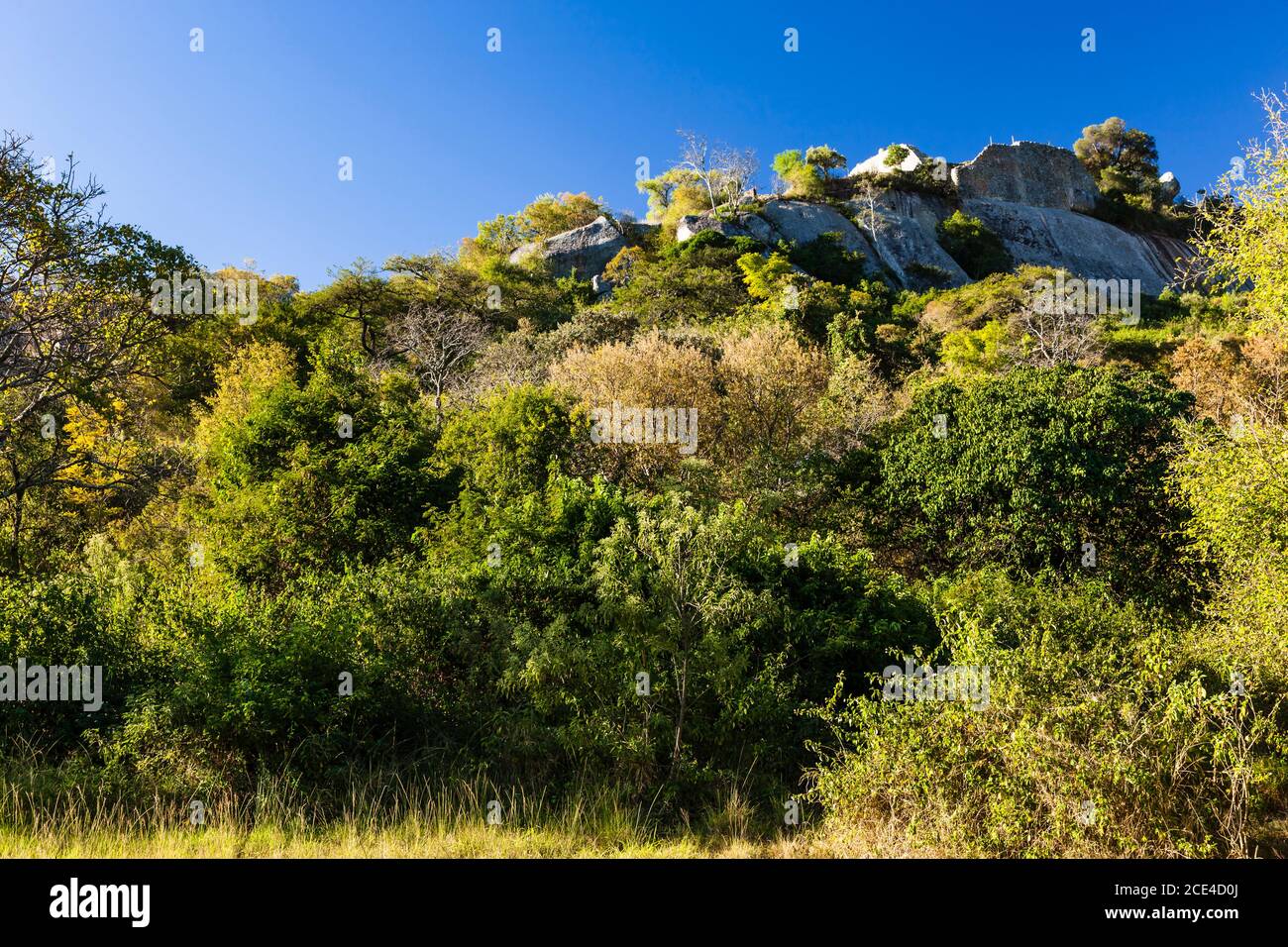Great Zimbabwe ruins, distant view of "the Hill Complex", acropolis ...