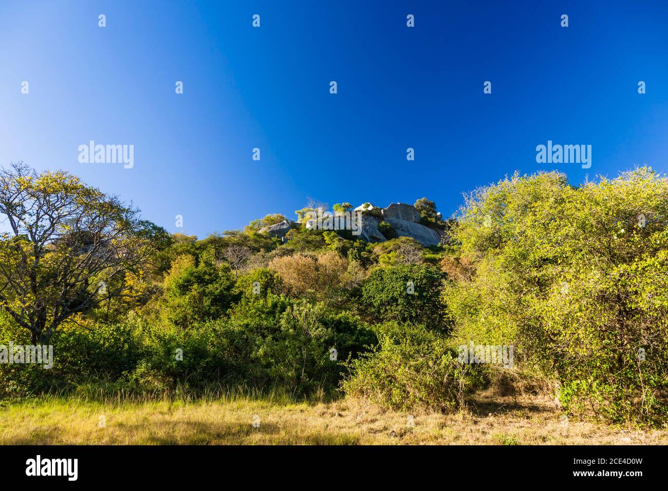 Great Zimbabwe ruins, distant view of "the Hill Complex", acropolis ...