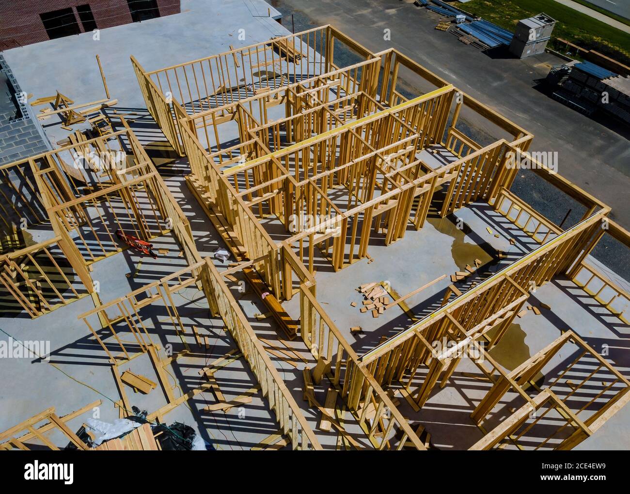 Wooden frame structure house building on a new development framing of ...