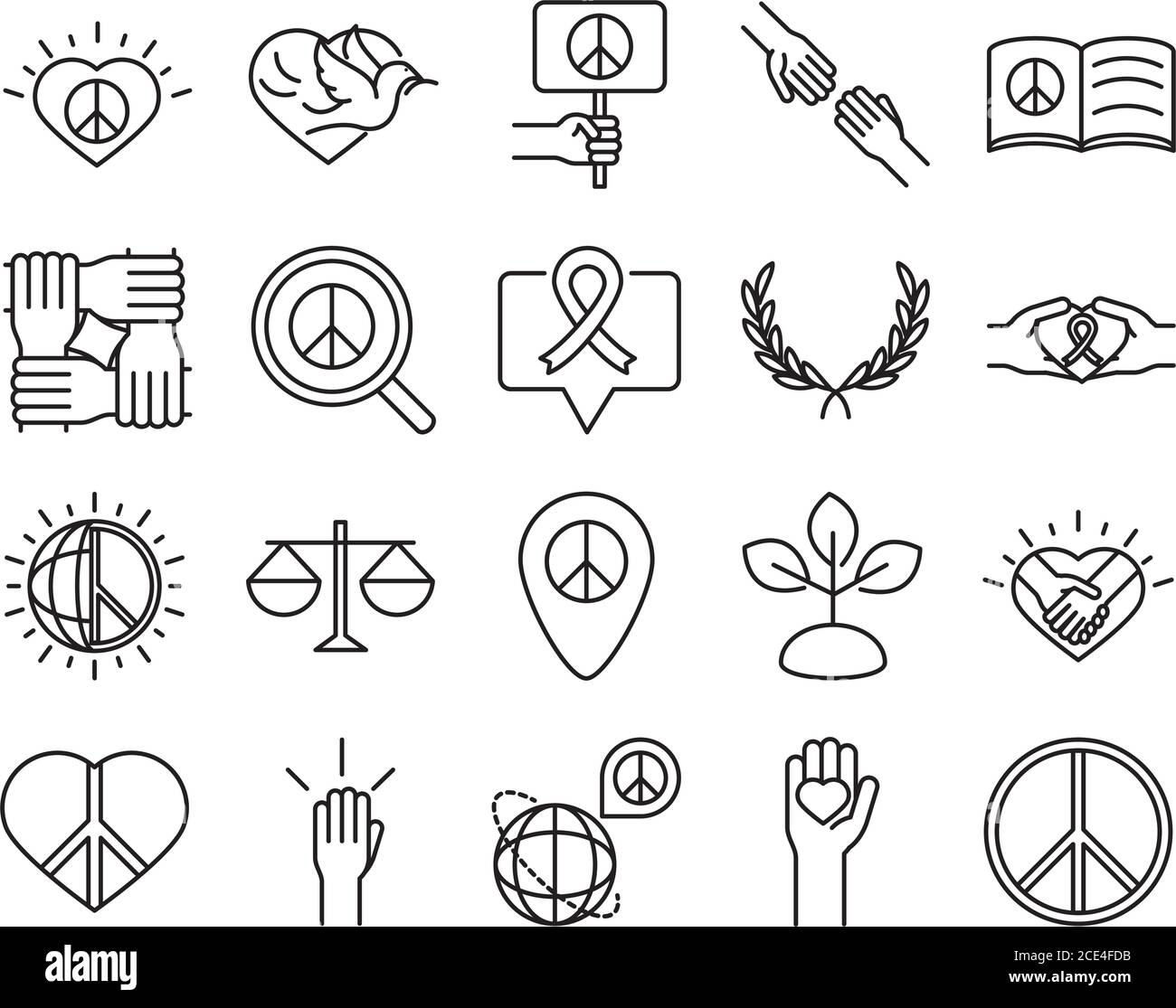 human rights day, line icons set design, included heart peace law scale ...