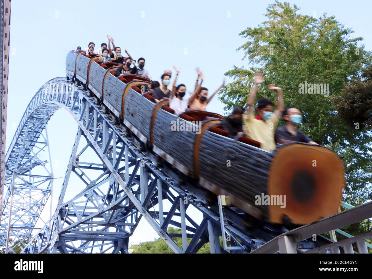 Tokyo, Japan. 30th Aug, 2020. People enjoy to ride a rollercoaster at ...