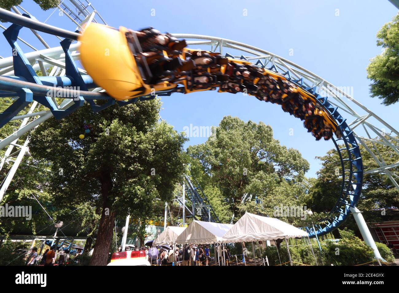 Tokyo, Japan. 30th Aug, 2020. People enjoy to ride a roller coaster at ...