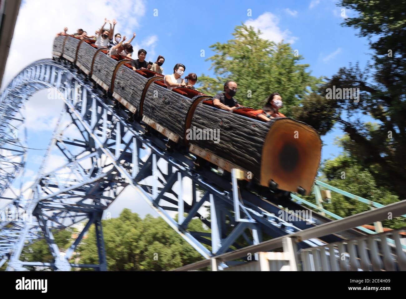 Tokyo, Japan. 30th Aug, 2020. People enjoy to ride a roller coaster at ...
