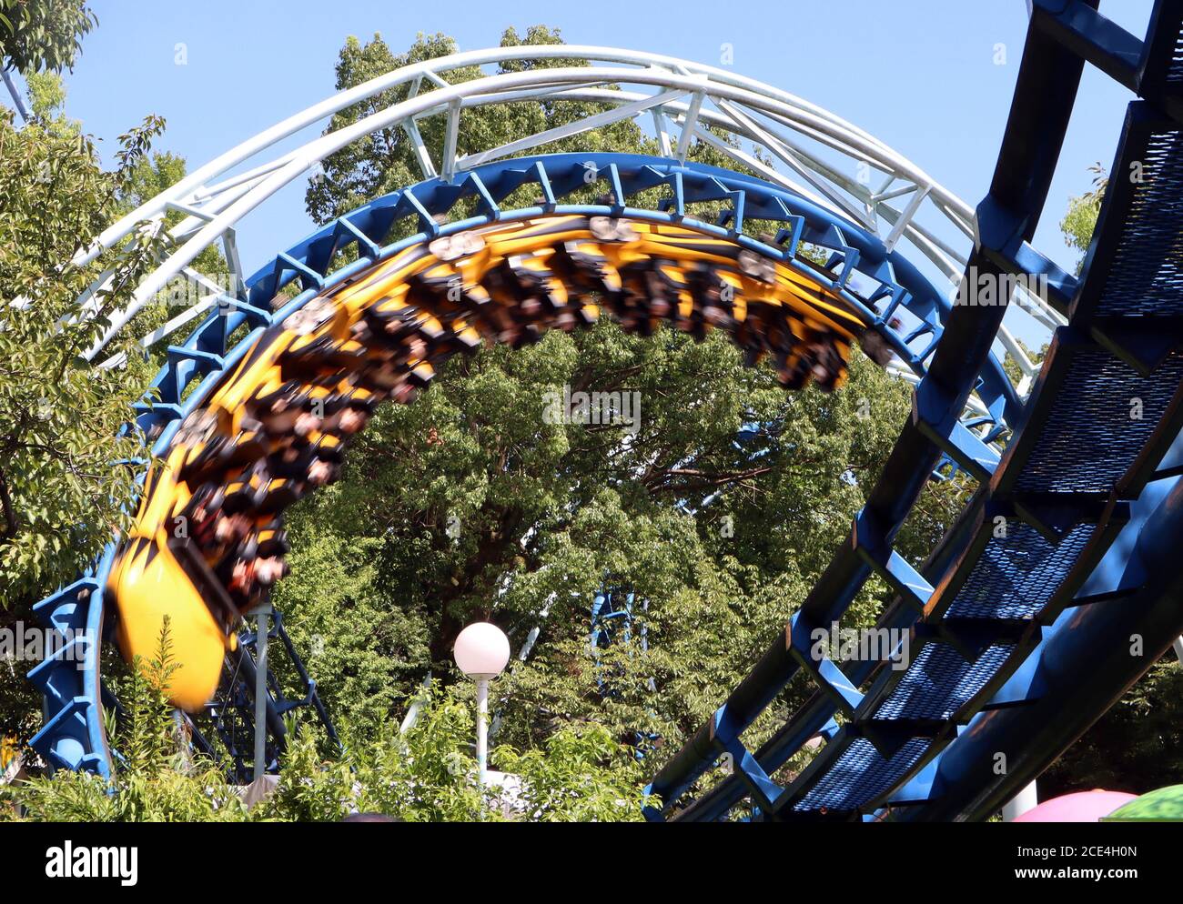 Tokyo, Japan. 30th Aug, 2020. People enjoy to ride a roller coaster at ...
