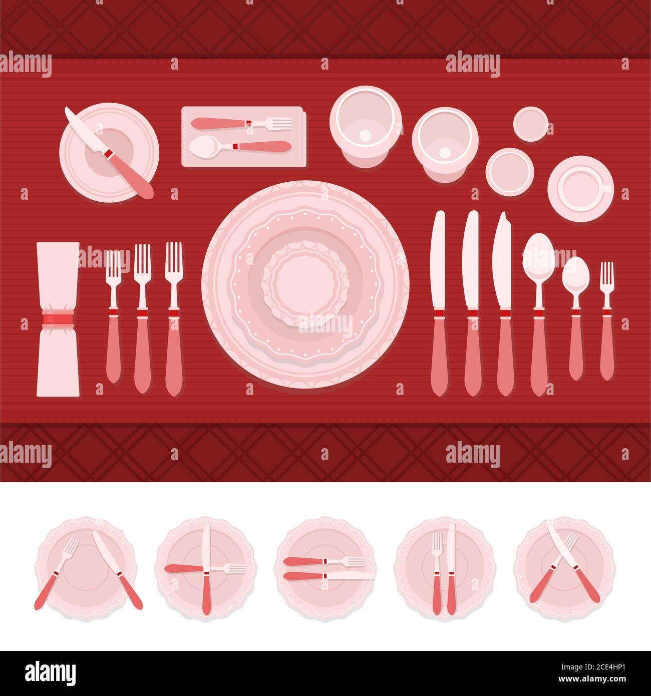 A set of cutlery and table etiquette vector illustration in a flat ...