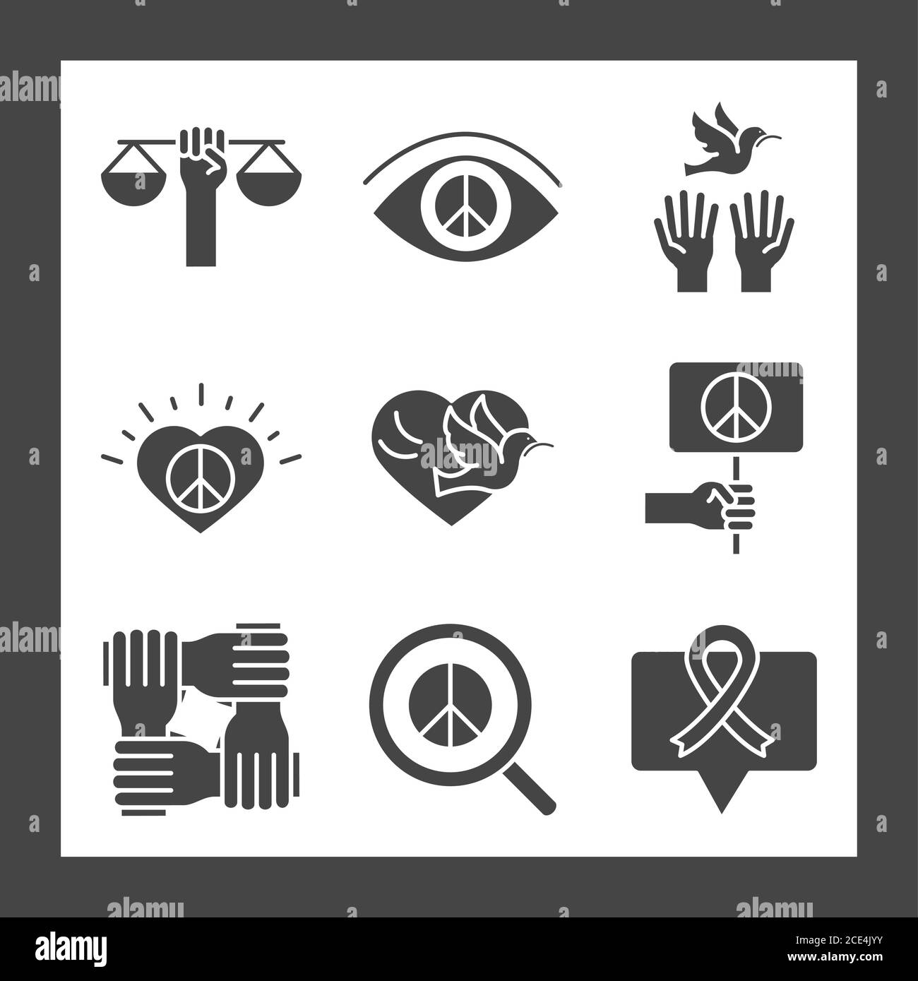 human rights day, line icons set design, included heart yin yang ribbon ...