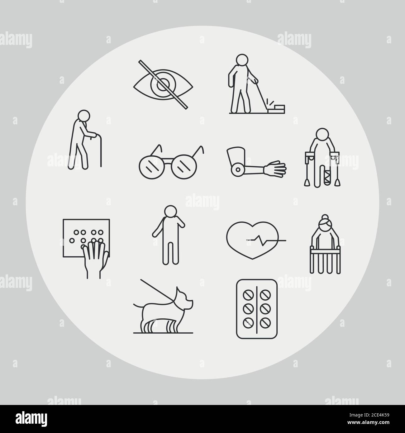 world disability day, medical orthopedic and medicine equipment, linear ...