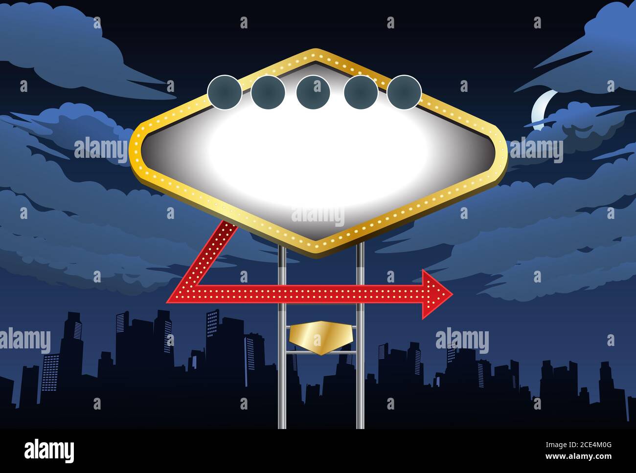 illustration of a casino blank night sign board on evening city ...