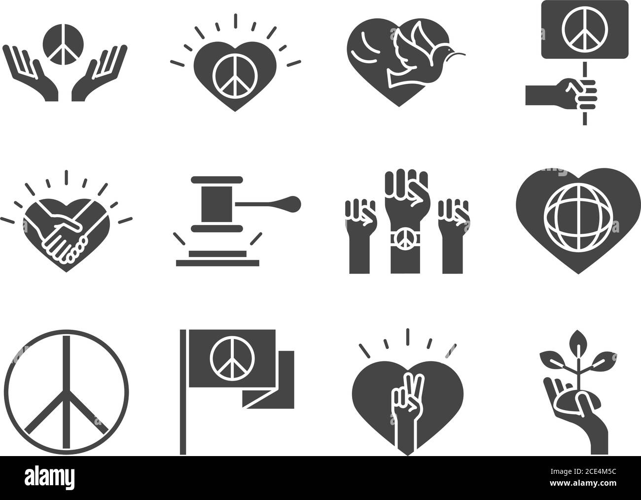 human rights day, line icons set design, included pigeon hands heart ...