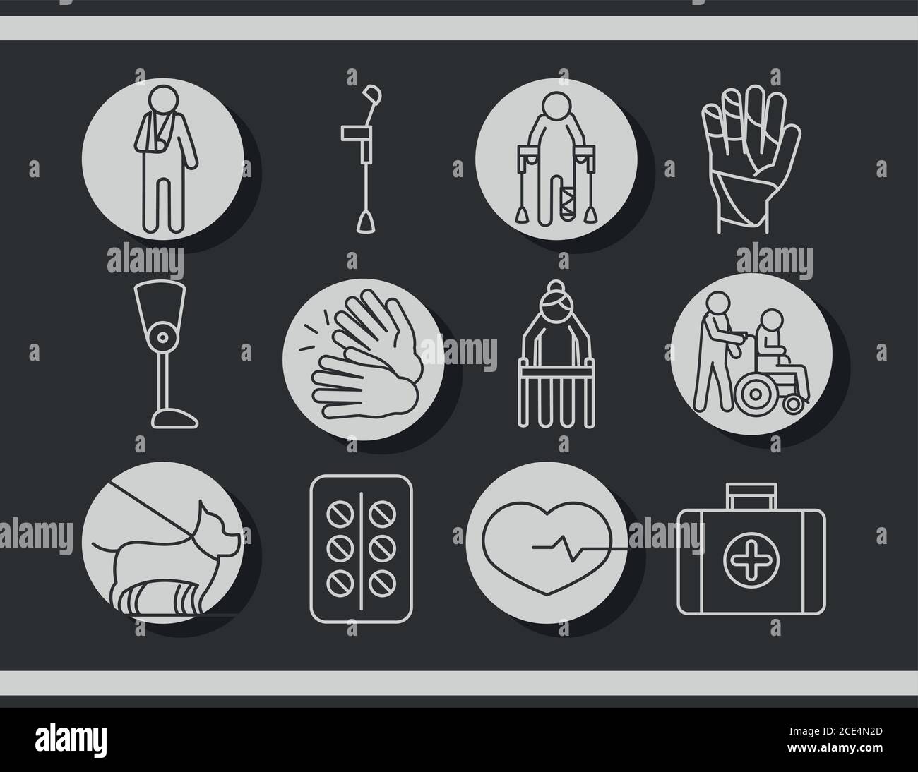 world disability day, disabled people medical equipment linear icons ...
