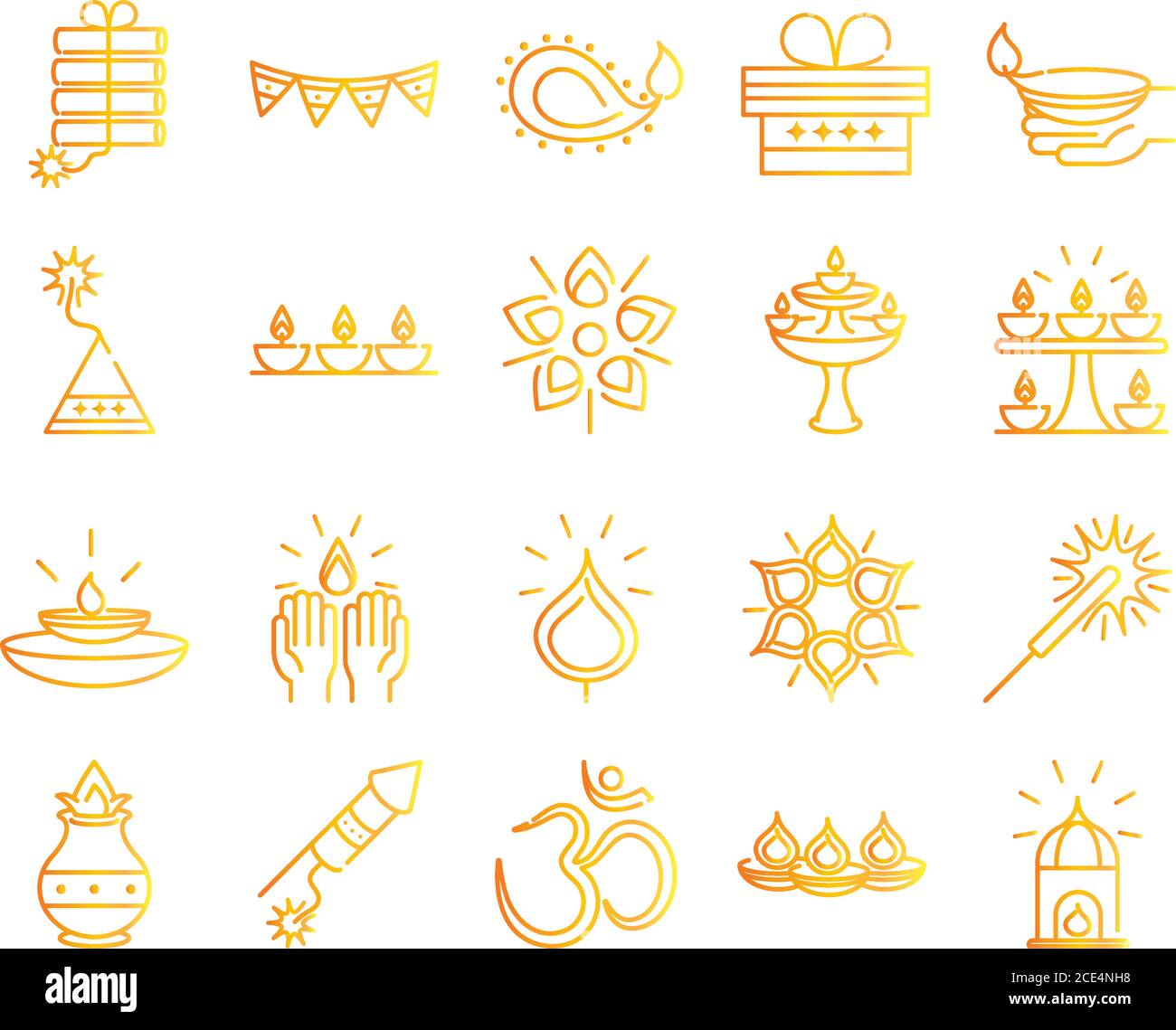 happy diwali india festival, deepavali religion event cultural gradient style icons vector ...