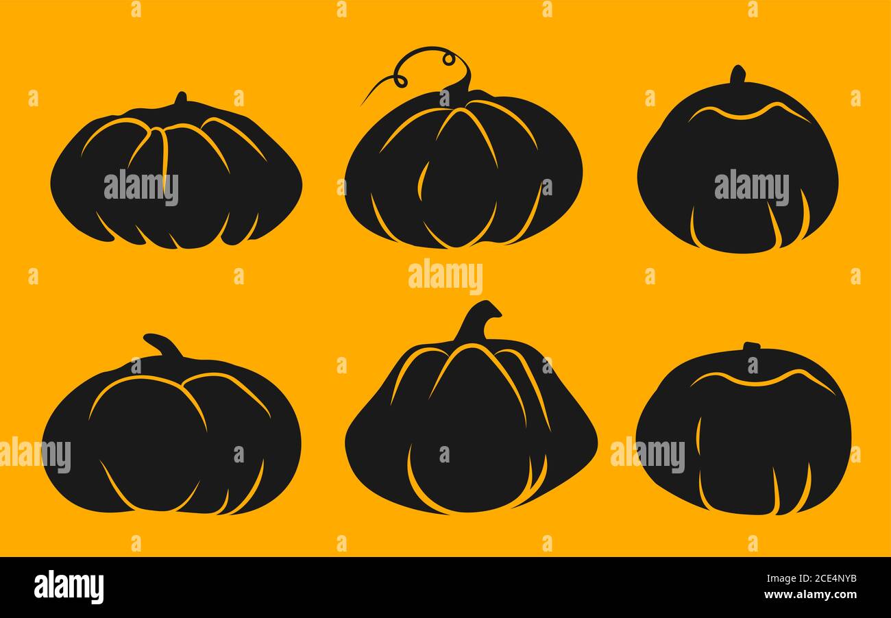 Glyph icons set of Autumn pumpkin with white line. Symbol Thanksgiving ...