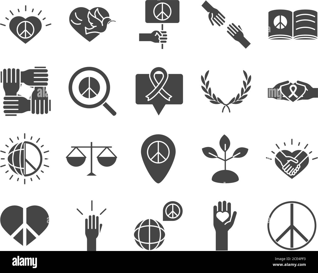 human rights day, line icons set design, included heart peace law scale ...