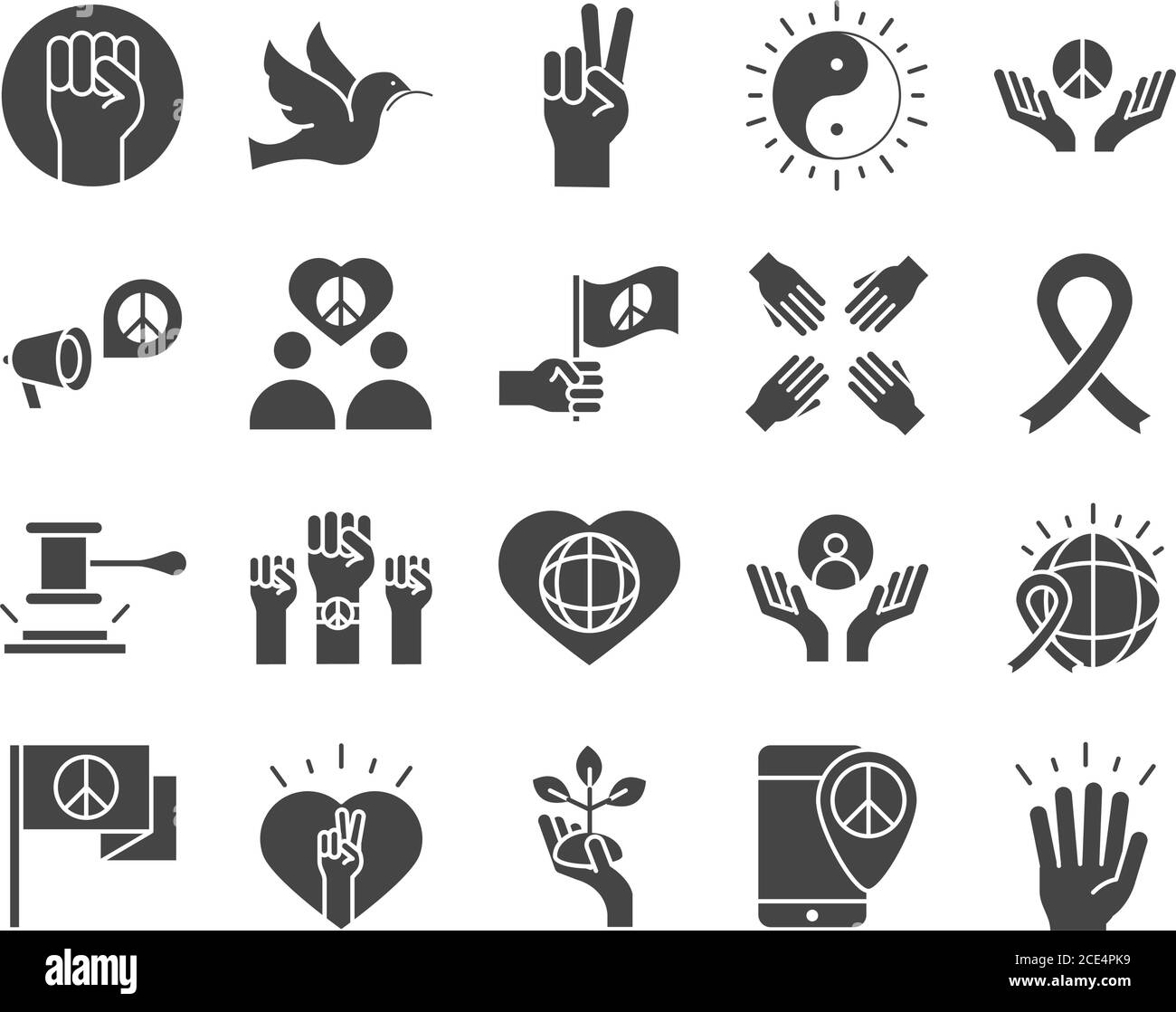 human rights day, line icons set design, included raised hand dove ...