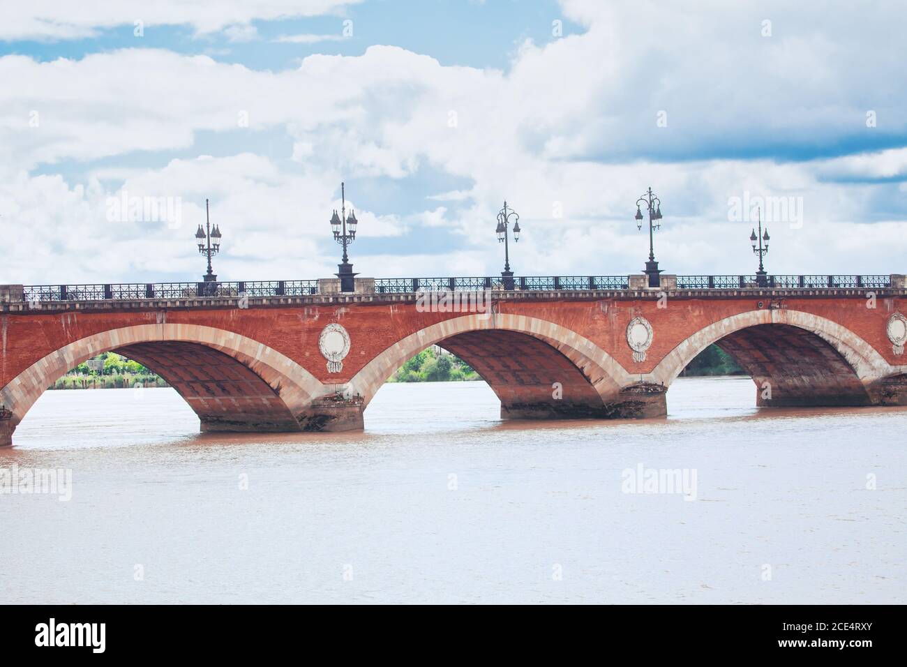 Famous Bridge in Bordeaux . Flowing Garonne River and Arched Pierre ...