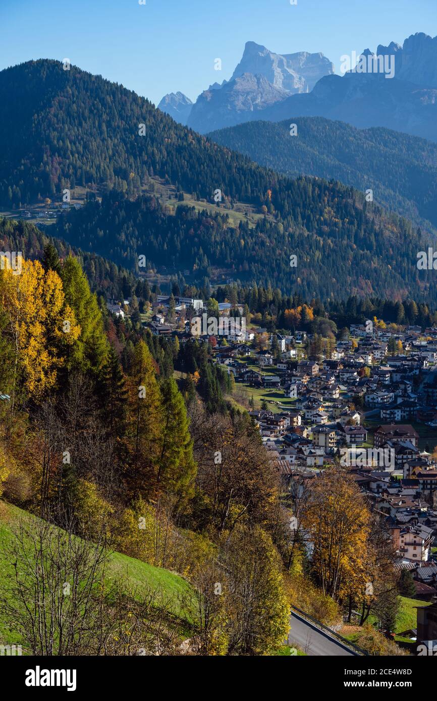 Autumn Dolomites village Falcade, Italy Stock Photo - Alamy