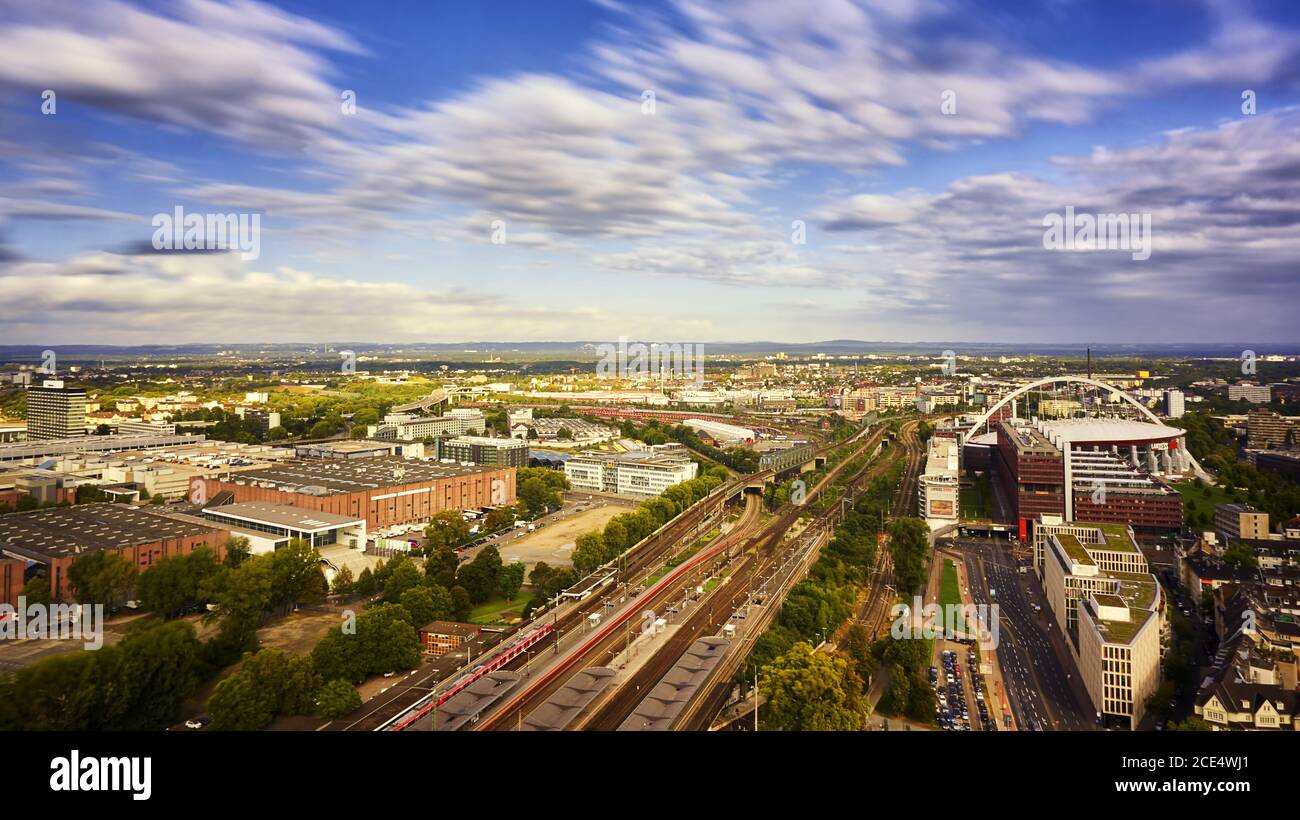 Cologne city buildings seen from the top of Cologne Koeln Triangle ...