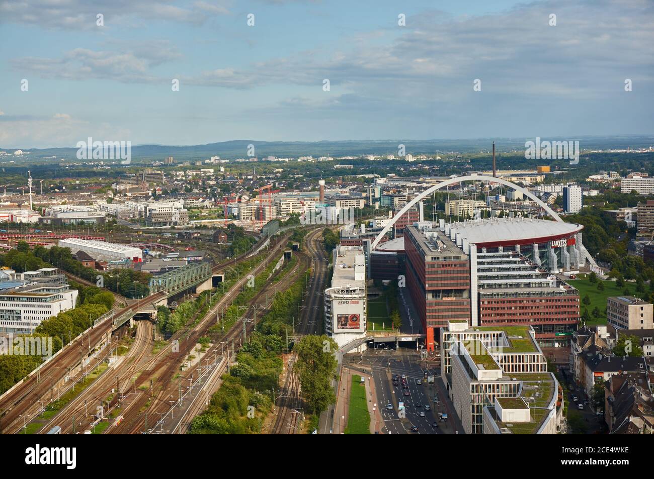 Cologne city buildings seen from the top of Cologne Koeln Triangle ...